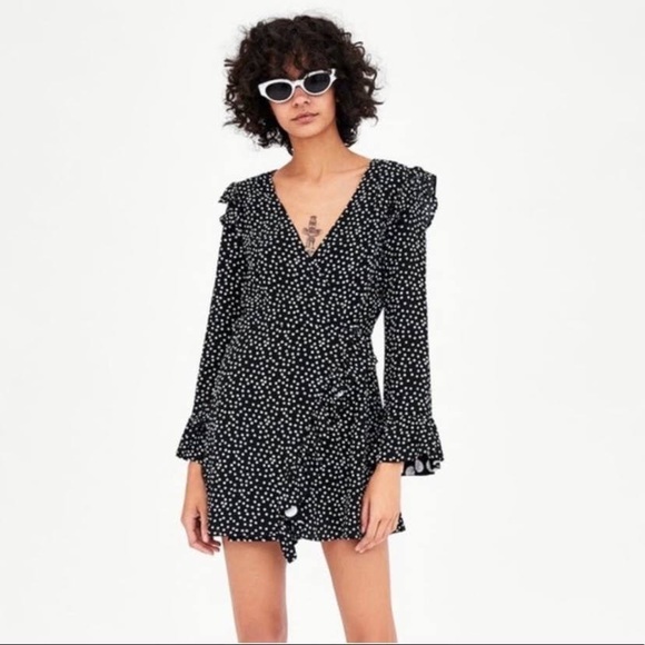 Zara | Dresses | Zara Trf Womans Black White Polka Dot Romper Dress ...